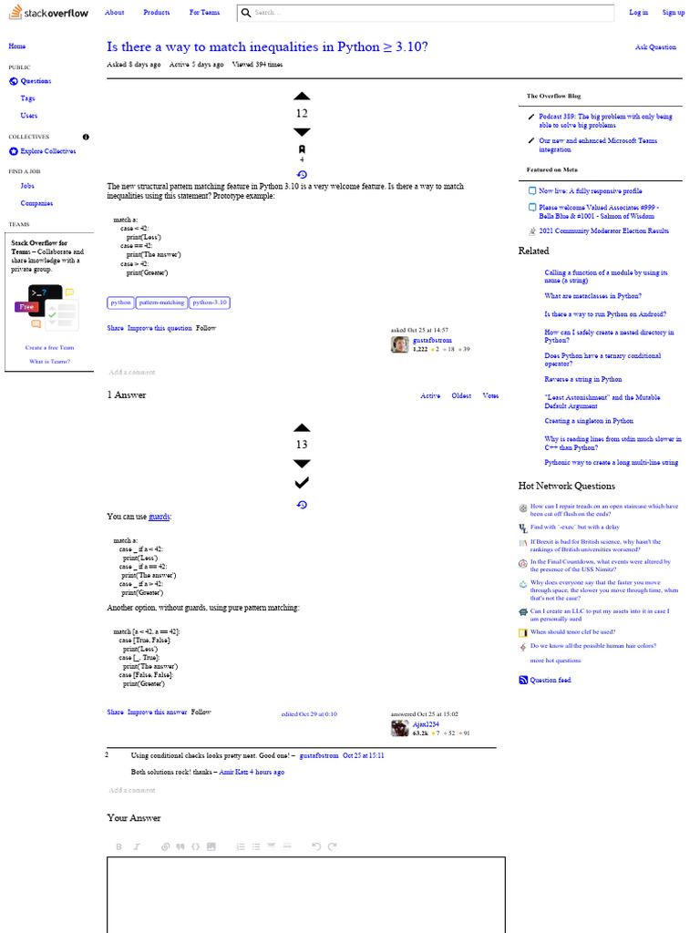Pattern Matching - Is There A Way To Match Inequalities in Python 3.10 ...