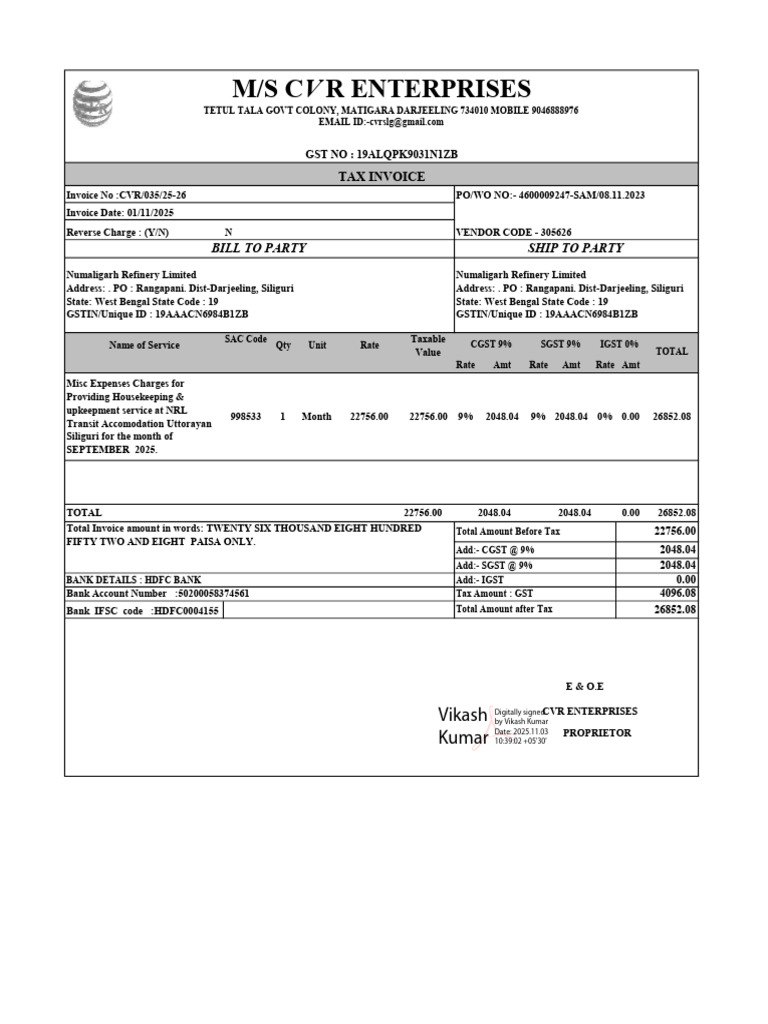 Housekeeping Service Invoice - Sept 2025 | PDF | Public Administration ...