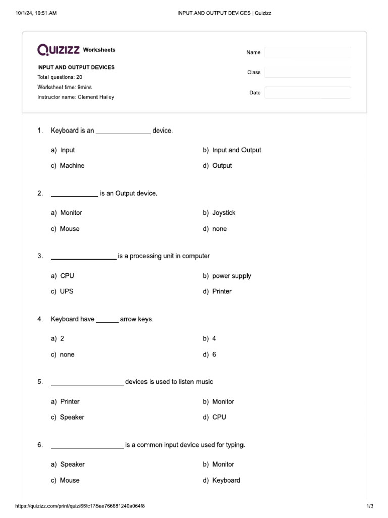 Quizziz Question Hardware Devices | PDF