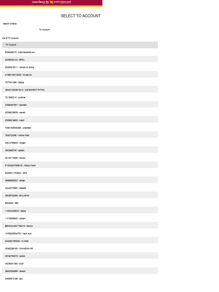 To Account List Overview | PDF