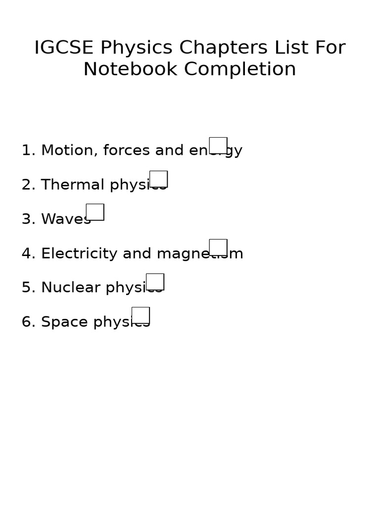 IGCSE Physics Chapters List For Notebook Completion Confirmed 2026 | PDF