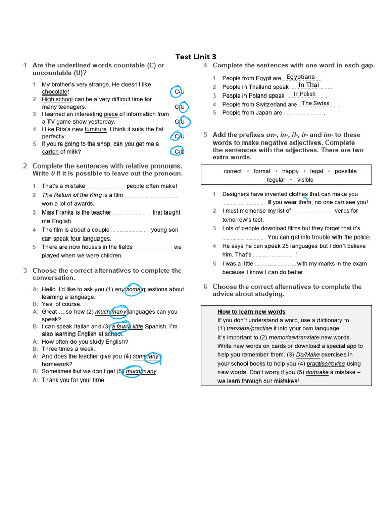 Edited - (Template) Test Unit 3 - Checkpoint | PDF | English Language ...
