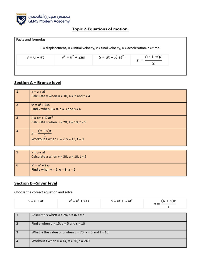 Equations of Motion Practice Problems | PDF | Acceleration | Velocity