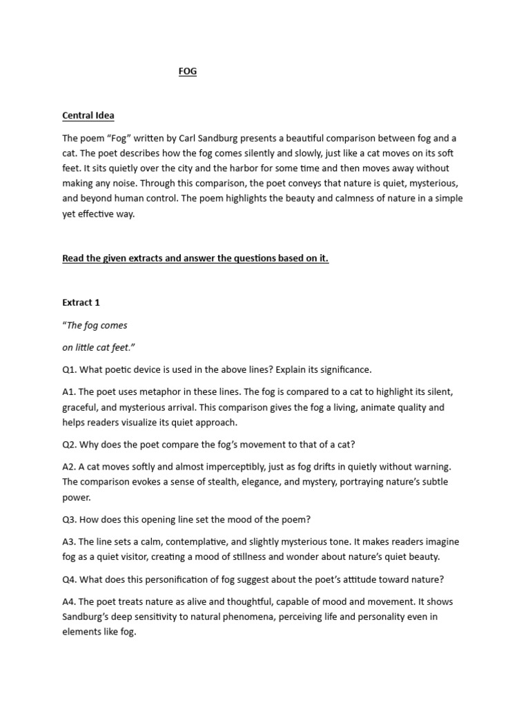 Fog Class 10 Explanation | PDF | Poetry