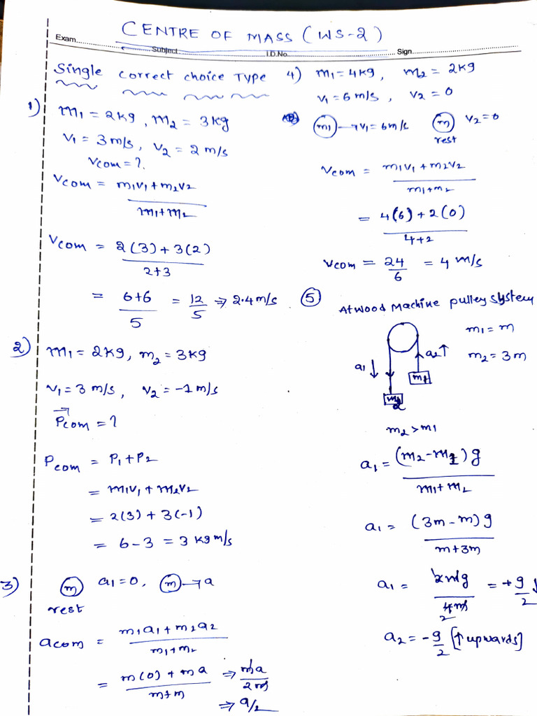 Phy Centre of Mass (WS-2.3) | PDF
