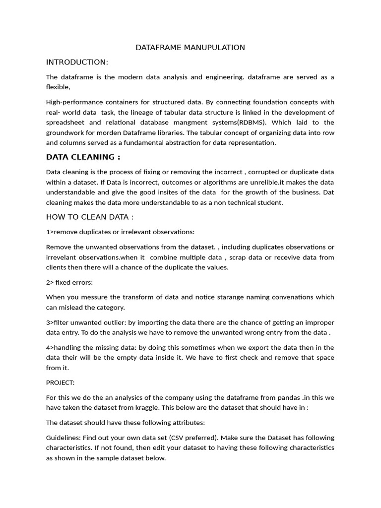 Dataframe Manupulation Report | PDF | Data | Data Set