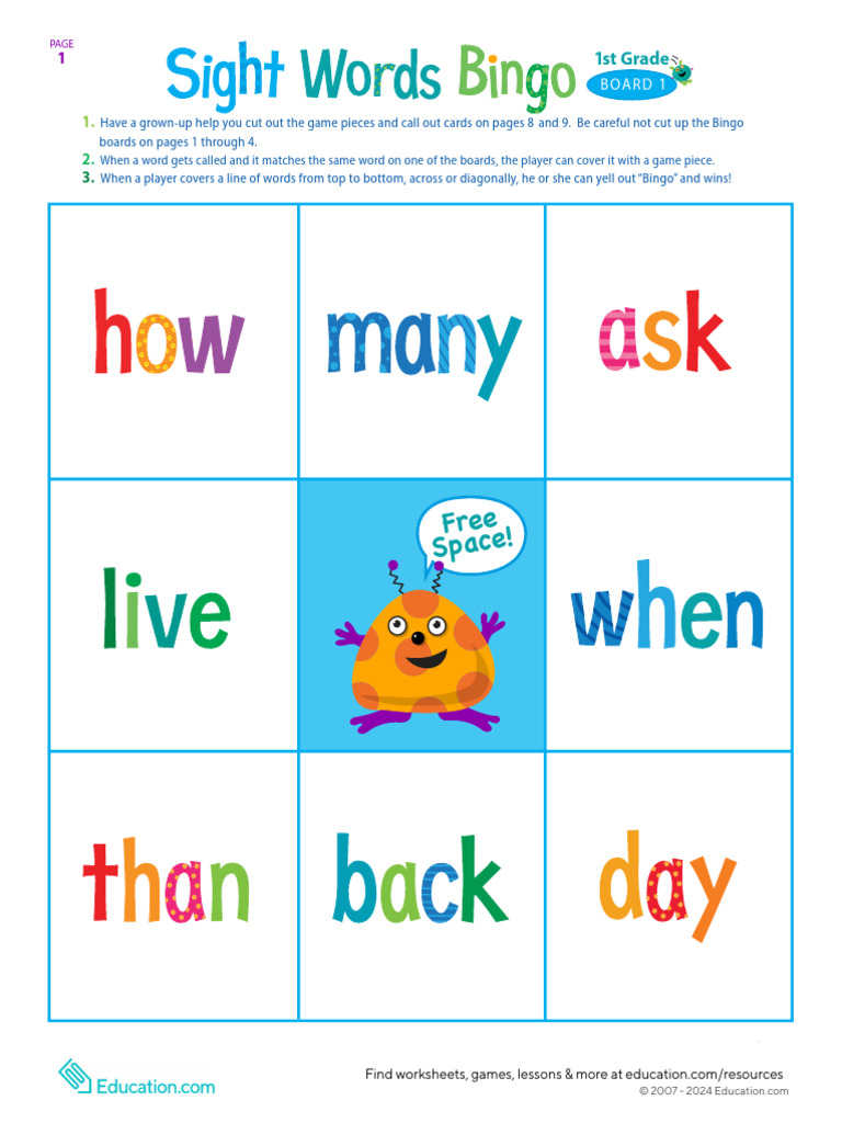 1st Grade Bingo Game Instructions | PDF | Chess | Chess Theory