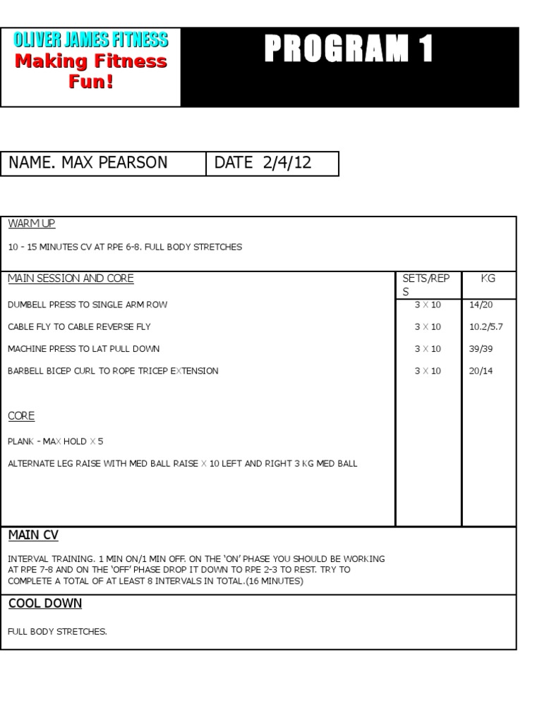 Oliver James Fitness Workout Plan | PDF