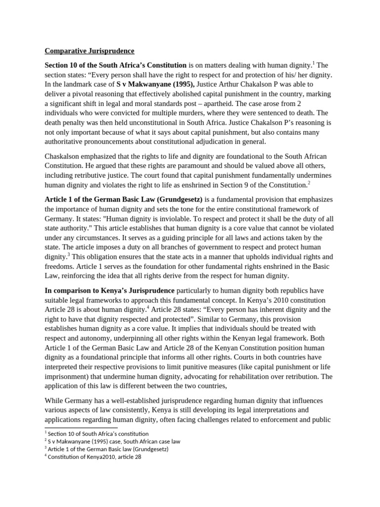 Bill of Rights - Comparative Jurisprudence | PDF | Dignity | Capital ...