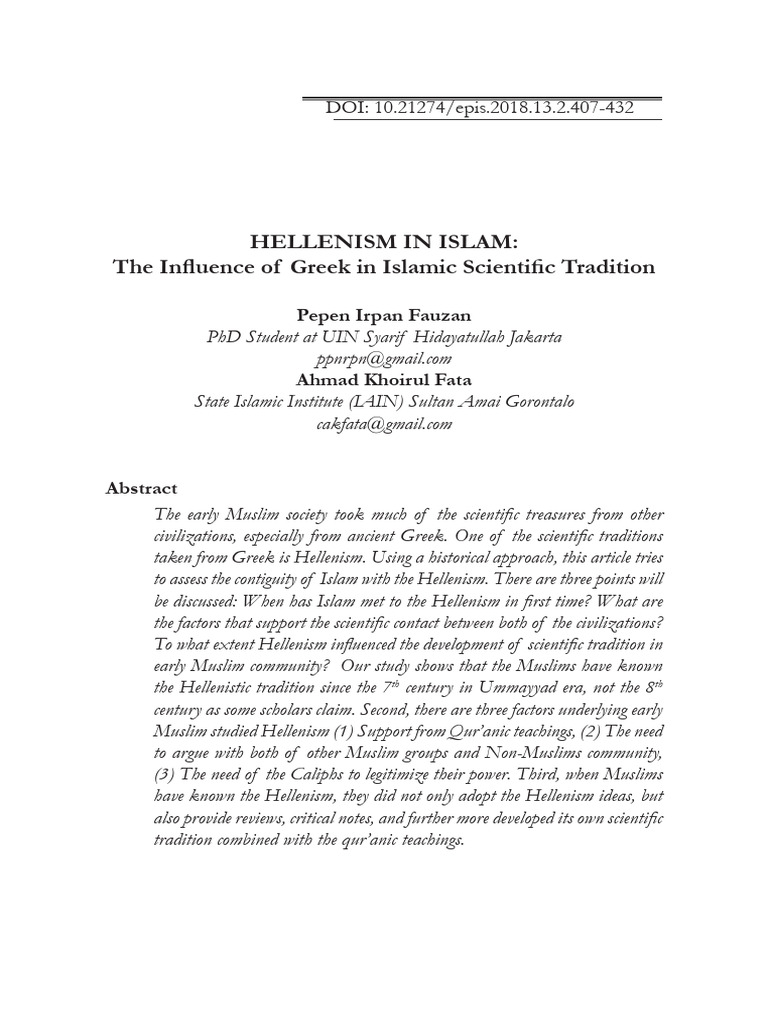 HELLENISM IN ISLAM The Influence of Gree | PDF | Greeks | Hellenistic ...