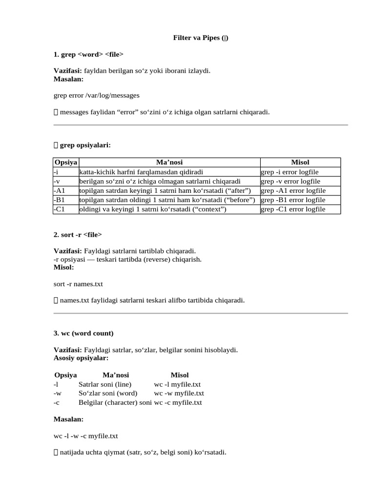 6-Linux. Filters and Pipes | PDF