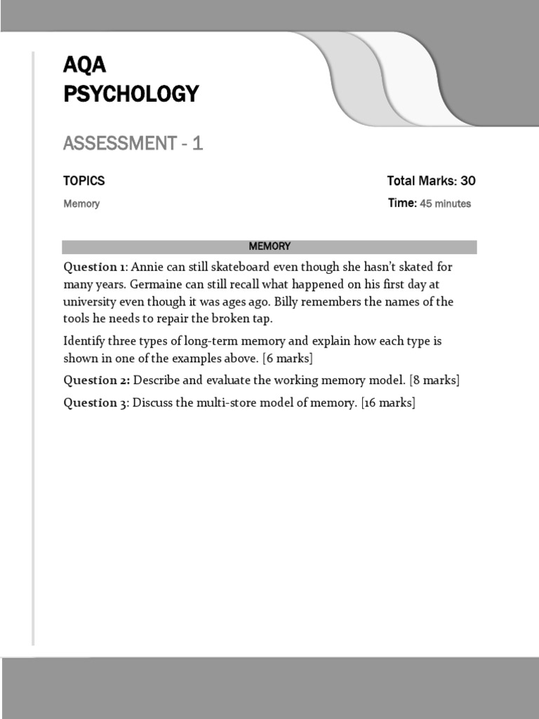 AQA Psychology Memory Assessment Guide | PDF