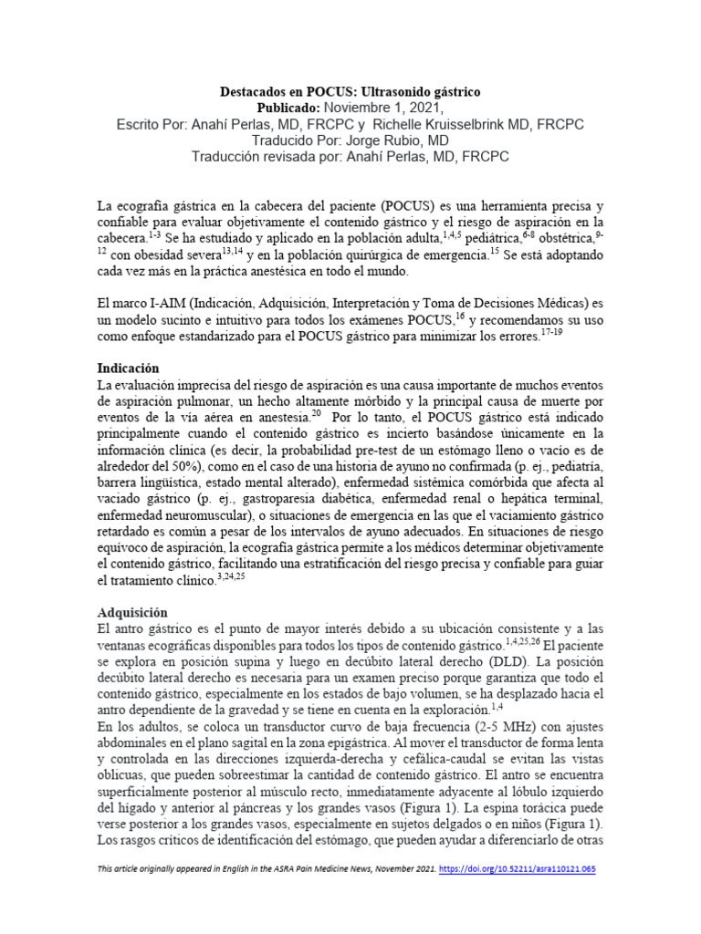 ASRA POCUS Gastric Spanish | PDF | Estómago | Cirugía