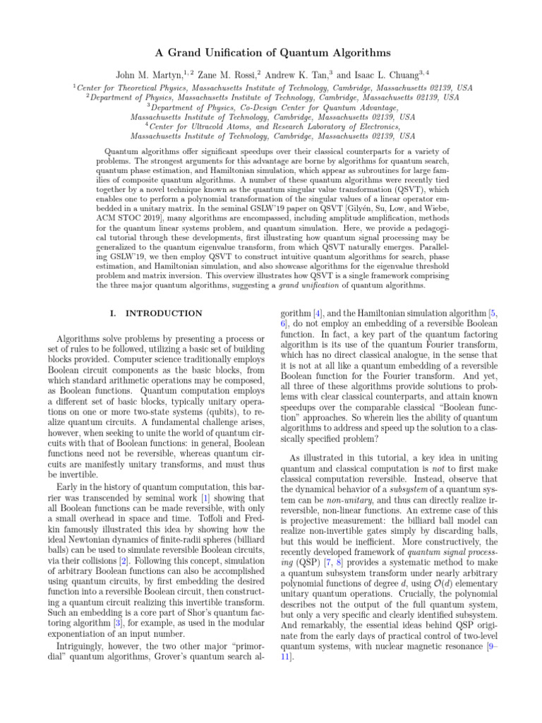 A Grand Unification of QuantumAlgorithms | PDF | Quantum Computing | Eigenvalues And Eigenvectors