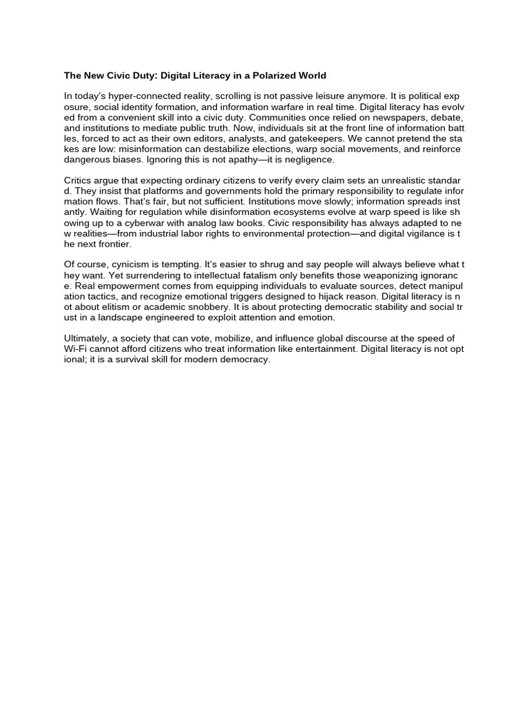 The New Civic Duty - Digital Literacy in A Polarized World | PDF