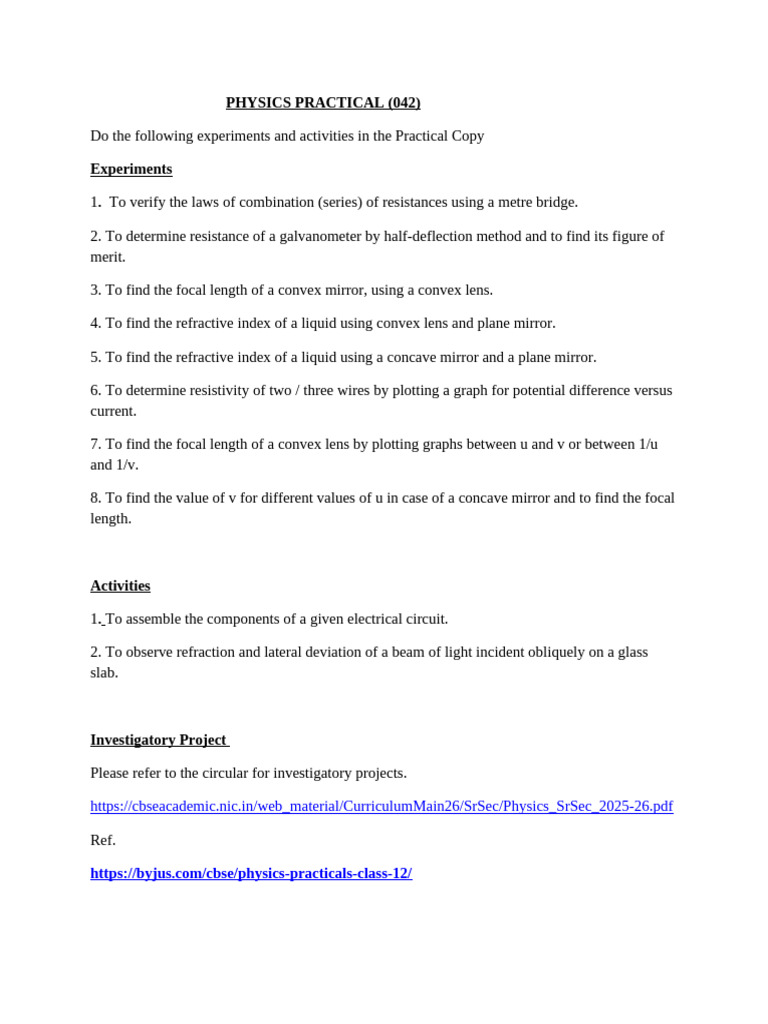 Physics Practical Experiments Guide | PDF
