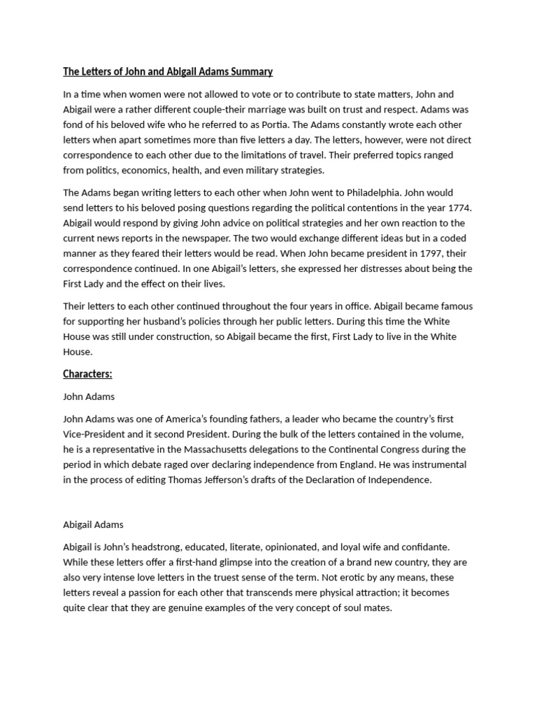 The Letters of John and Abigail Adams Summary | PDF | Abigail Adams ...