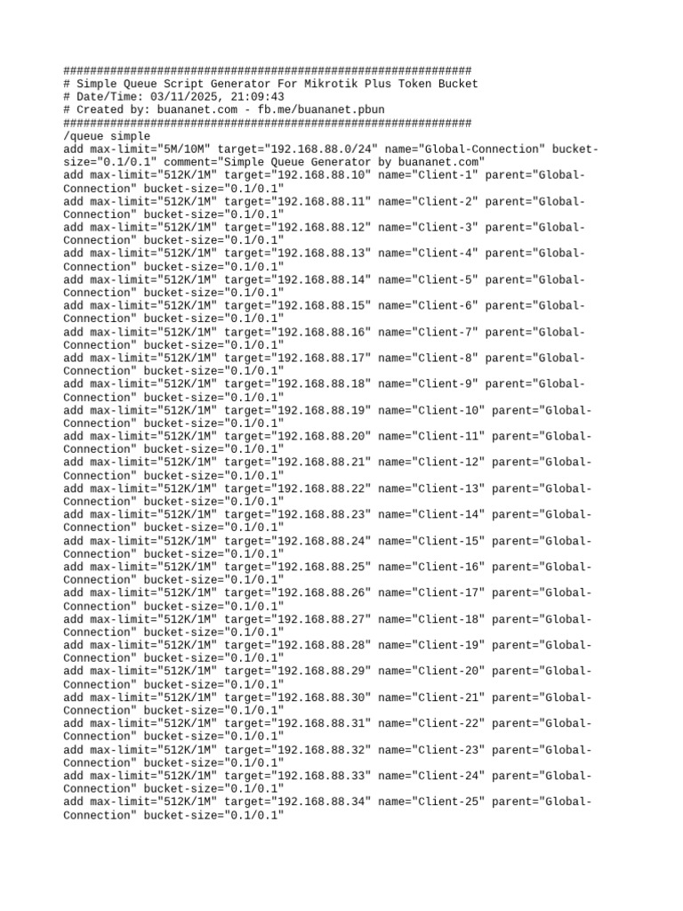 Simple Queue Script Generator For Mikrotik Plus Token Bucket33 | PDF ...