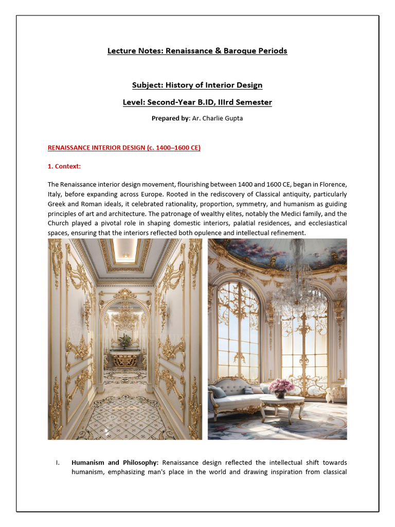 Lecture Notes - Renaissance - Baroque Periods | PDF | Baroque | Furniture