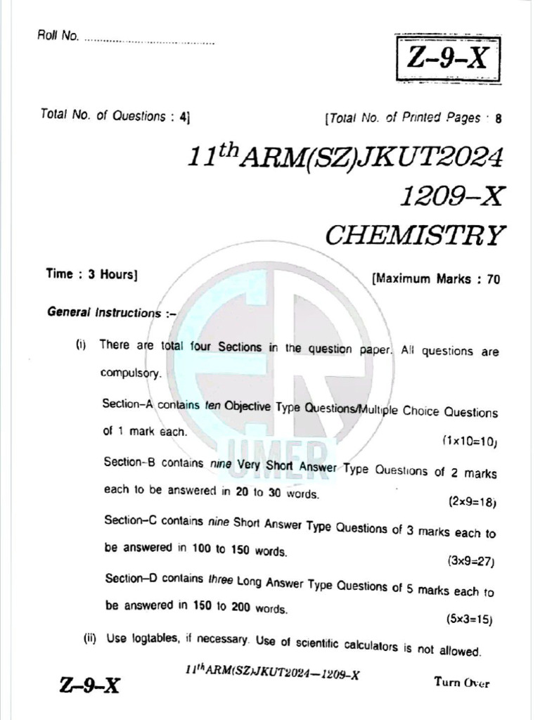 Chemistry 4 Year Py Papers | PDF