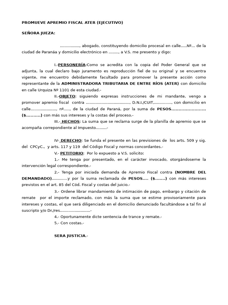 Civil 10 Demanda Apremio Fiscal Ater Ejecutivo | PDF