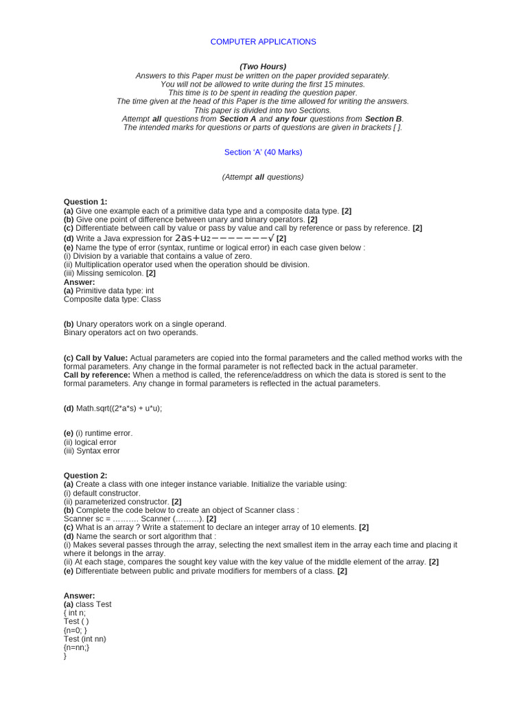 Computer Applications X With Answers 2 | PDF | Parameter (Computer Programming) | Constructor ...