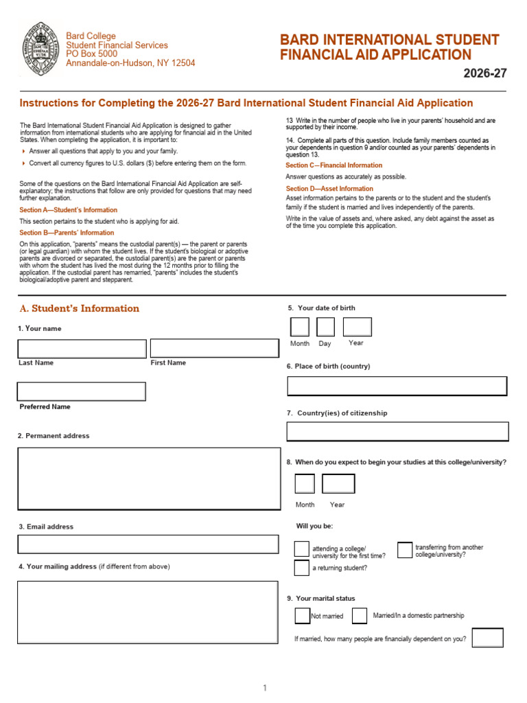 2026-2027 International Financial Aid Application | PDF | Expense ...