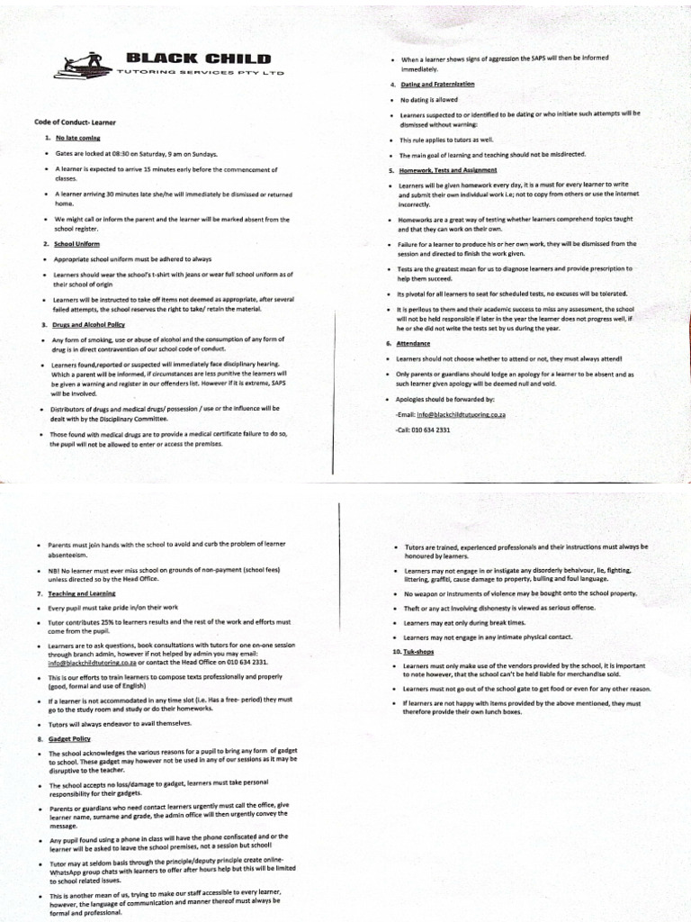 BTS Learner's Code of Conduct | PDF