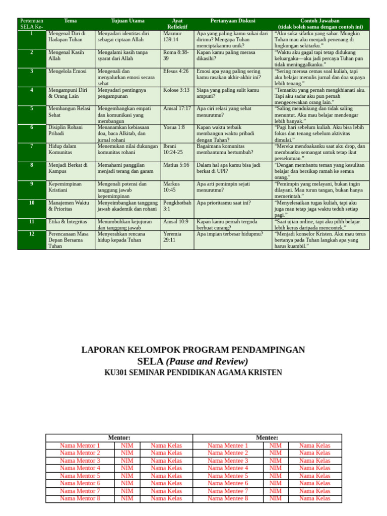 Format Laporan Mentor SELA | PDF