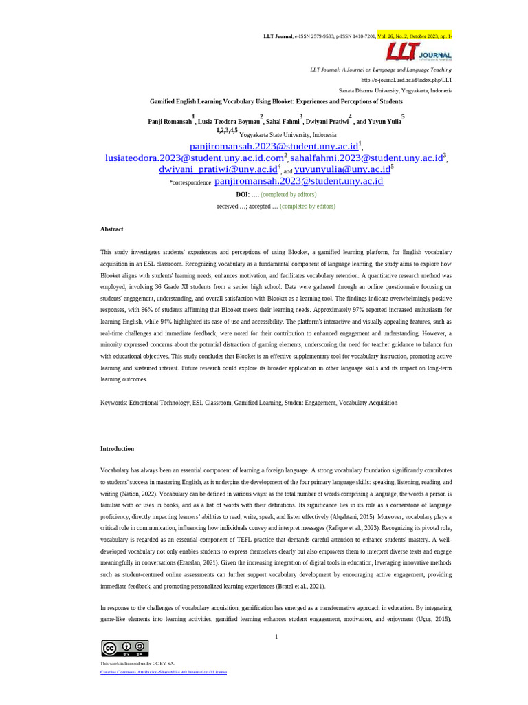 Gamified English Learning Vocabulary Using Blooket Experiences and ...