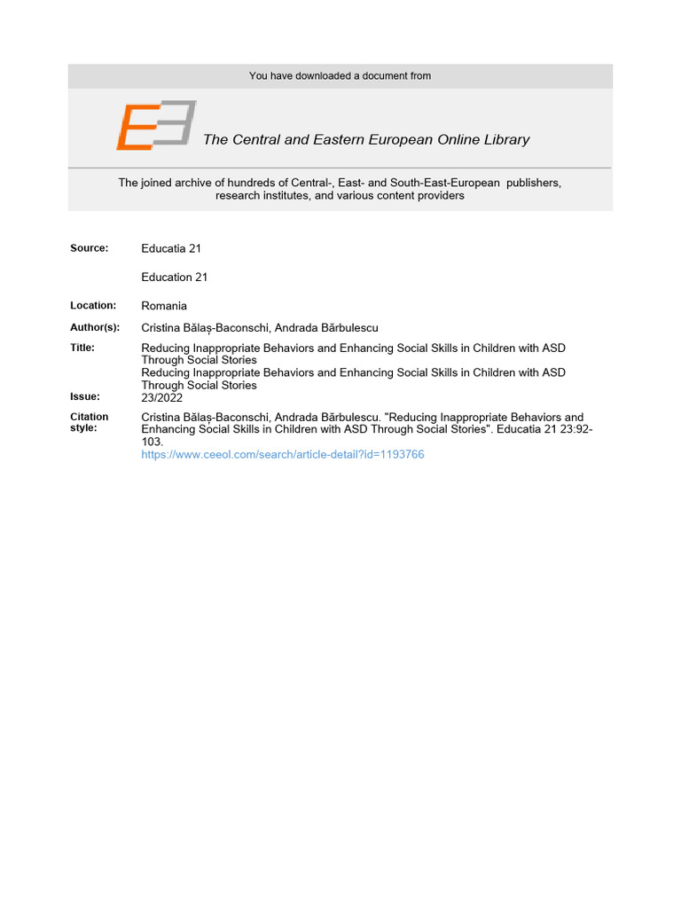 Reducing Inappropriate Behaviors and Enhancing Social Skills in ...