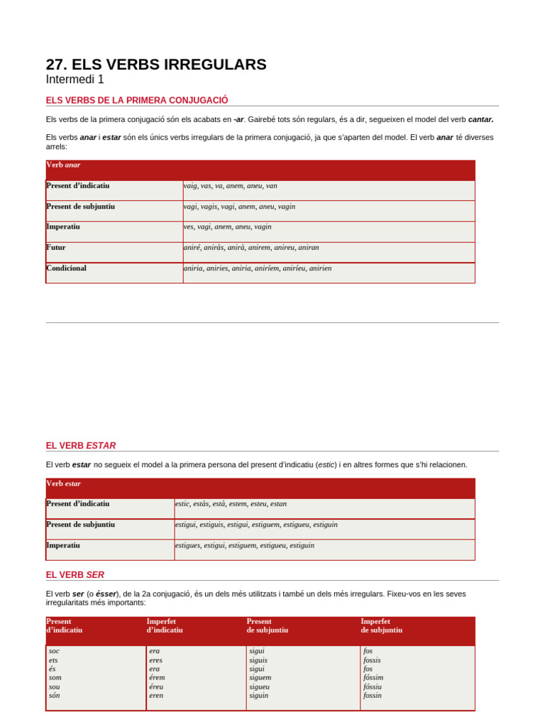 Explicació Verbs Irregulars CNL | PDF
