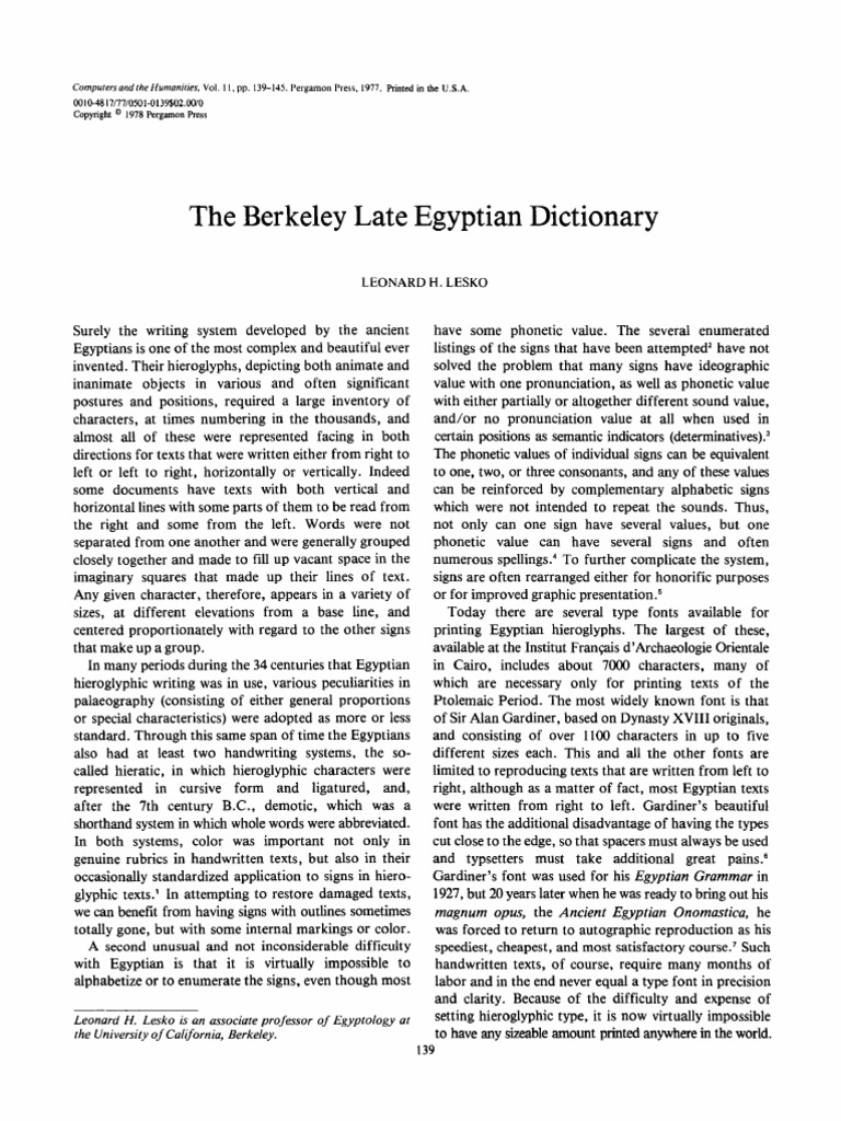 The Berkeley Late Egyptian Dictionary | PDF | Egyptian Hieroglyphs ...