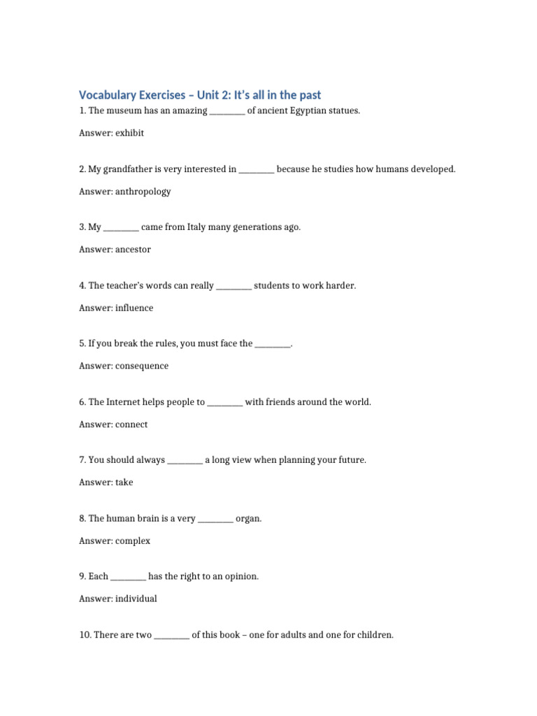 Vocabulary Exercises Unit2 Answers-1 | PDF