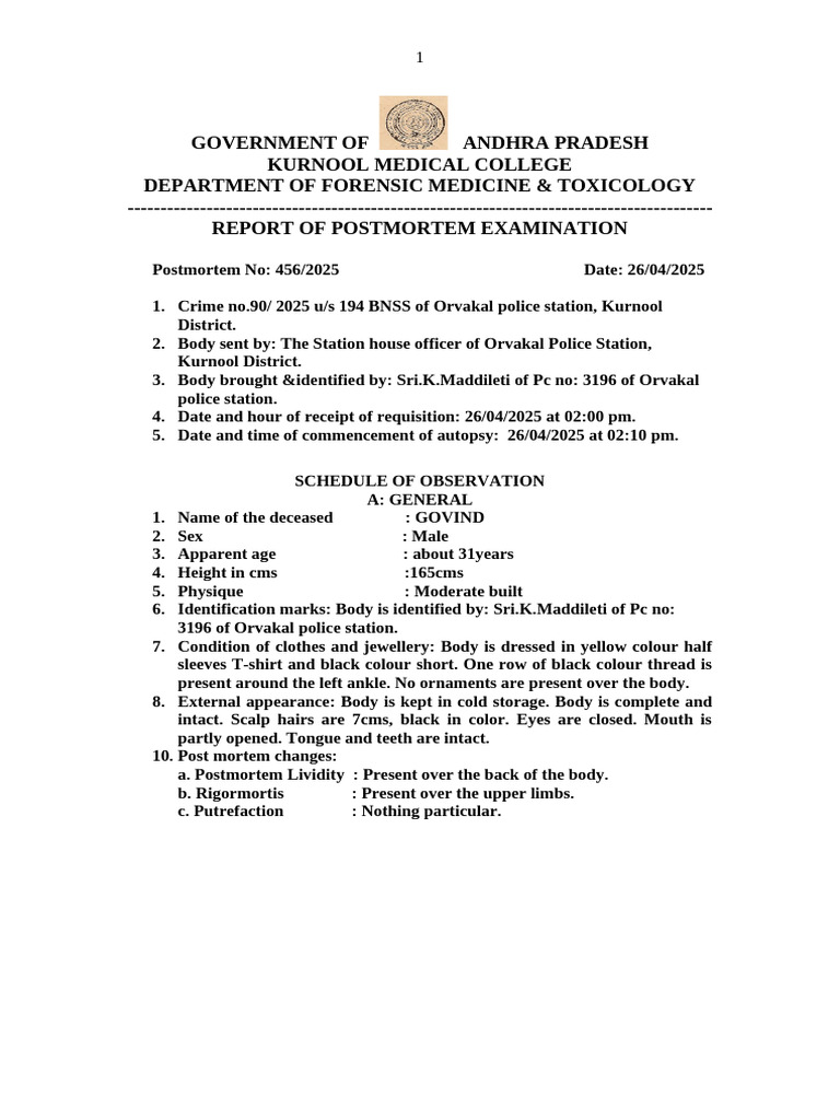 456-2025 Electric Shock, Orvakal Ps | PDF | Autopsy | Anatomy
