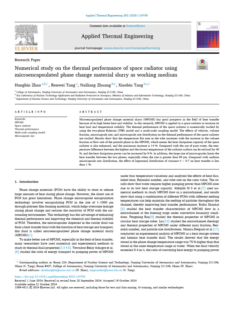 Applied Thermal Engineering: Hangbin Zhao, Renwei Tang, Nailiang Zhuang ...