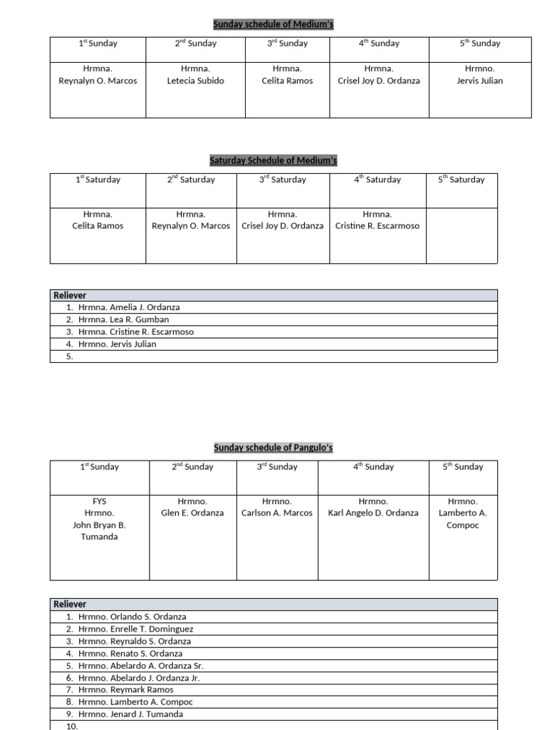 Sunday Schedule of Medium - 100120 | PDF