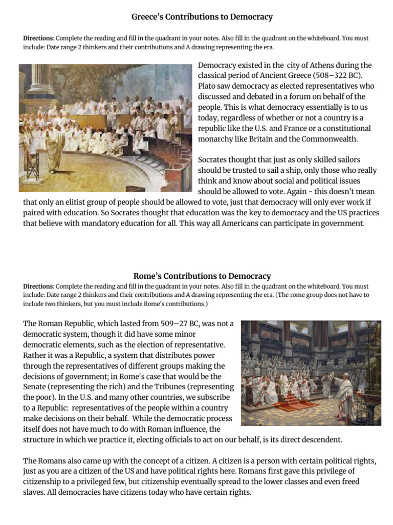 Greece and Rome's Democracy Influence | PDF | Citizenship | Democracy