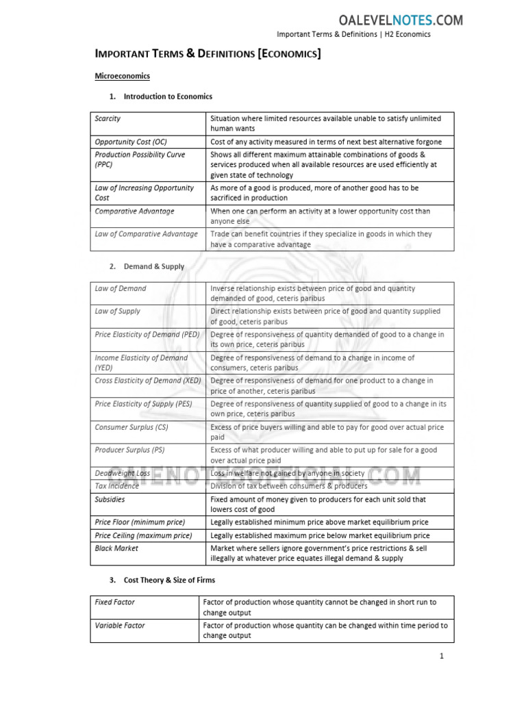 Economics Key Terms & Definitions - Caienotesofficial | PDF | Exchange ...