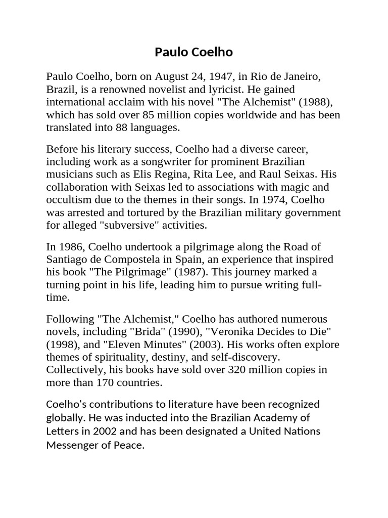 Paulo Coelho: Novelist and Lyricist | PDF