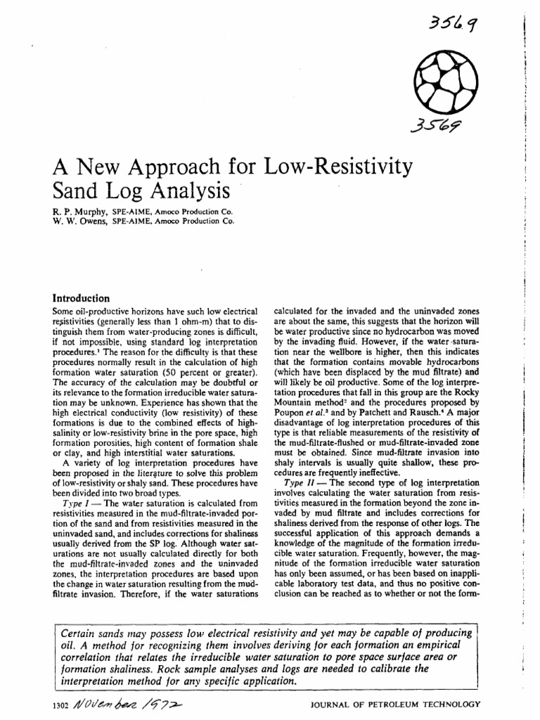 A New Approach For Low-Resistivity Sand Log Analysis | PDF | Porosity ...