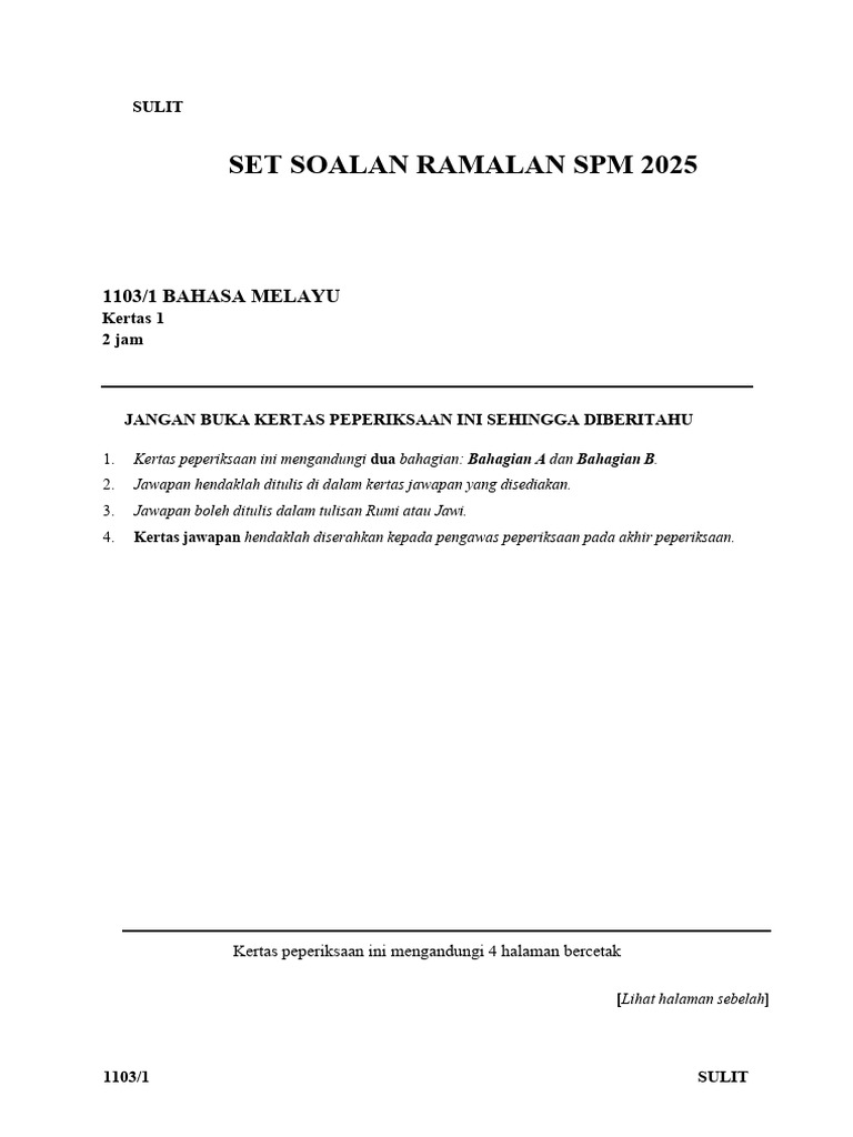 2025 K1 SET 2 Soalan Ramalan SPM BM 2025 | PDF