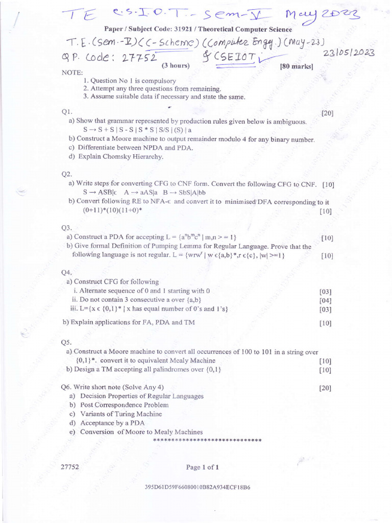 Te Cs Iot Sem V May-2023 | PDF | Information Technology Management | Computing