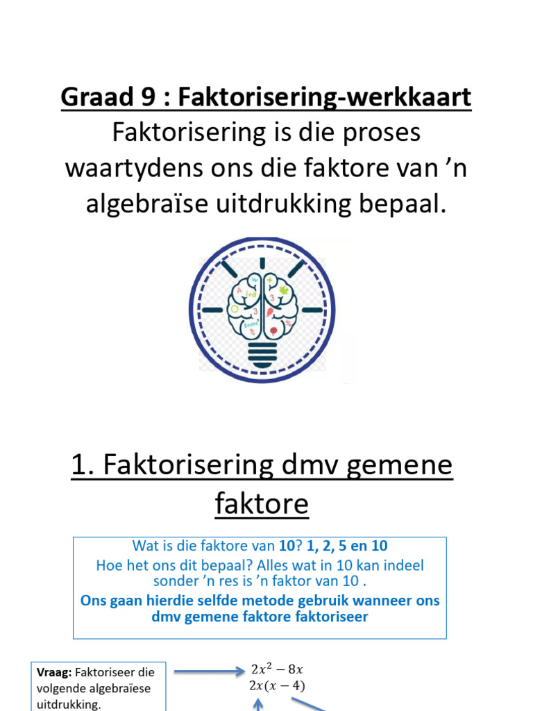 Graad 9 Faktorisering LL | PDF