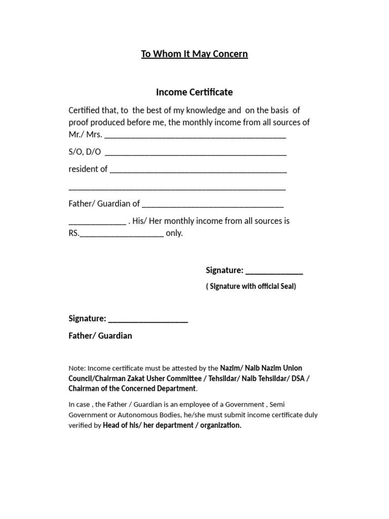 Income Certificate | PDF