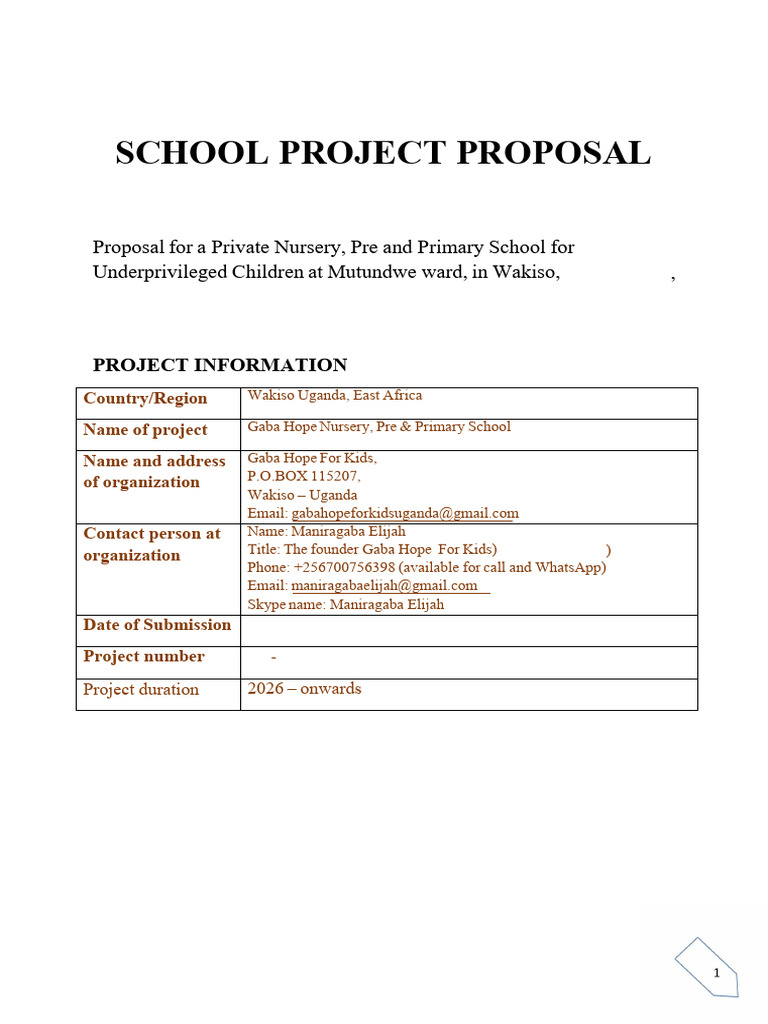 Gaba Hope For Kids Project Proposal - 1 | PDF | Schools