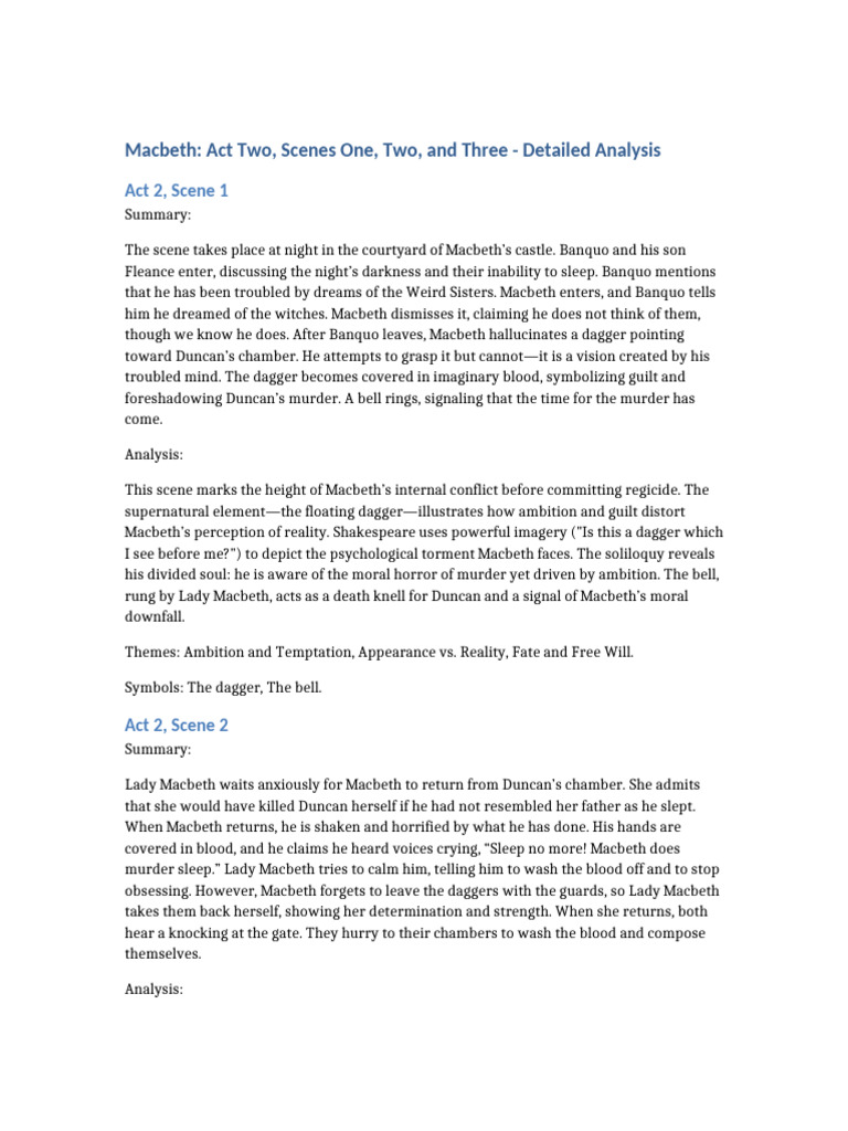 Macbeth Act2 Scenes1-3 Analysis | PDF | Macbeth | Shakespearean Tragedies
