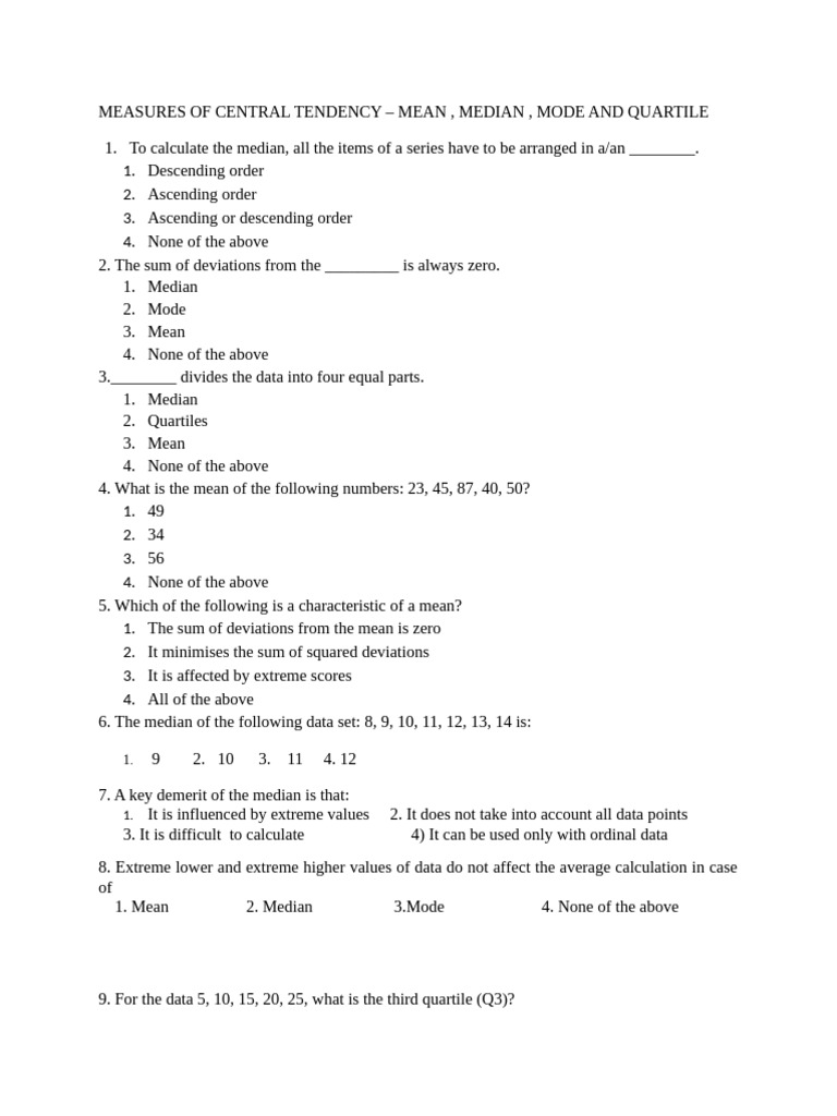 Measures of Central Tendency.mean Median , Mode and Quartile | PDF ...
