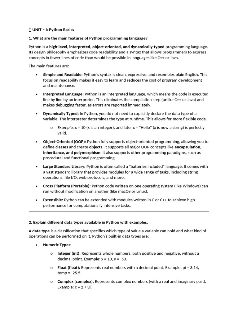 PYTHON All Units Imp Questions and Answers | PDF | Object Oriented Programming | Programming ...