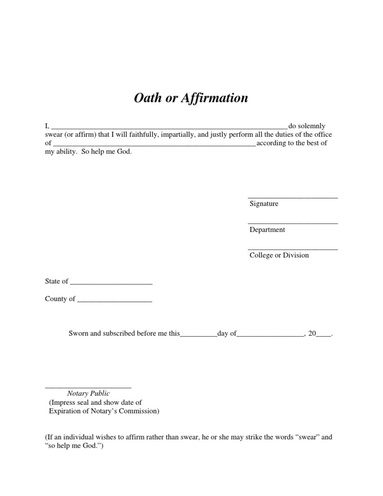 Oath or Affirmation Document Template | PDF | Self-Improvement